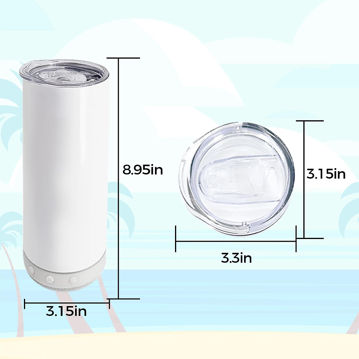 Lilsofee 6 Pack 20 OZ Sublimation Blank Tumblers Bulk Stainless Steels Double Vacuum Bluetooth Speaker Music Insulated Tumbler with Lid and Straw Metal Cup White