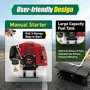 Gas Power Handheld Sweeper, 2 Stroke Hand Held Power Broom Cleaning Driveway Turf Grass Walk Behind Hand Held Cleaning Machine Petrol Power Grass Lawn Sweeper Cleaning Tool (52CC Type1)