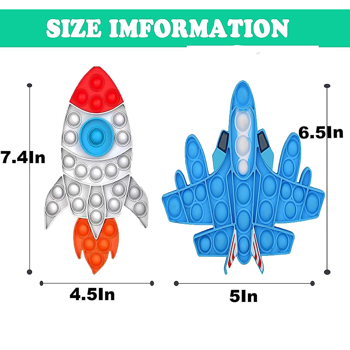 3PACK Creative Design Push Bubble Pop Fidget Sensory Airplane Toy,Push Its Toys for Boys,Adults&Kids,Pressure Bubble Silicone Game Gift Special Need Kid Teen Adult Friend(Aircraft+Rocket)