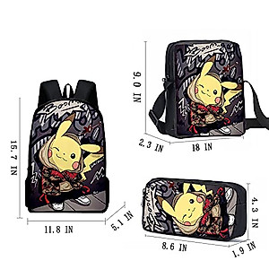 KIDZOY Anime Cartoon Backpack Set with Insulated Lunch Tote, Notebook, and Pencil Pouch - School Bookbag and Travel Bag for Kids, Teens, Men, and Women -School bag + pen bag