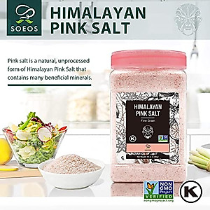 Soeos Himalayan Salt Fine Grain, 80oz (2.25kg), Non-GMO Himalayan Salt, Natural Pink Salt, Kosher Pink Sea Salt, Nutrient and Mineral Dense for Health, 5 Pound (Pack of 1)