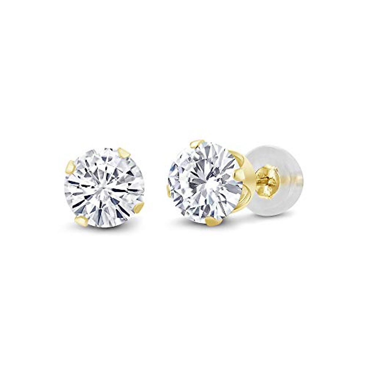 14K Yellow Gold Forever Classic Moissanite from Charles & Colvard Stud Earrings For Women | 2.00 Cttw | Round 6.5MM | Gold Earrings for Women