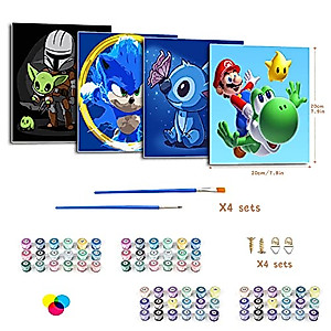 CarlonLin 4 Pack Paint by Numbers for Kids Ages 4-8, Paint by Numbers 8"X 8" Framed Canvas, Paint by Numbers for Kids Ages 8-12, DIY Acrylic Cartoon Oil Painting for Home Wall Decor