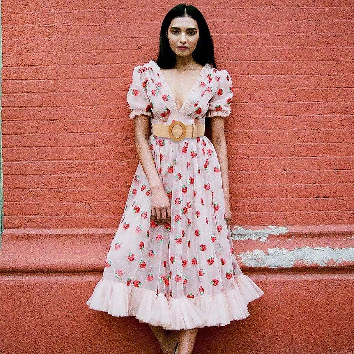 Women Belts For Dresses, Elastic Straw Rattan Waist Band With Large Buckle