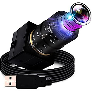 1080P USB Camera with Microphone Manual Zoom 5-50mm Webcam 0.01LUX Low Light Variable Focus PC Camera Zoomable H.264 Mini UVC USB2.0 USB with Camera for Computer Audio Video Close-up Camera