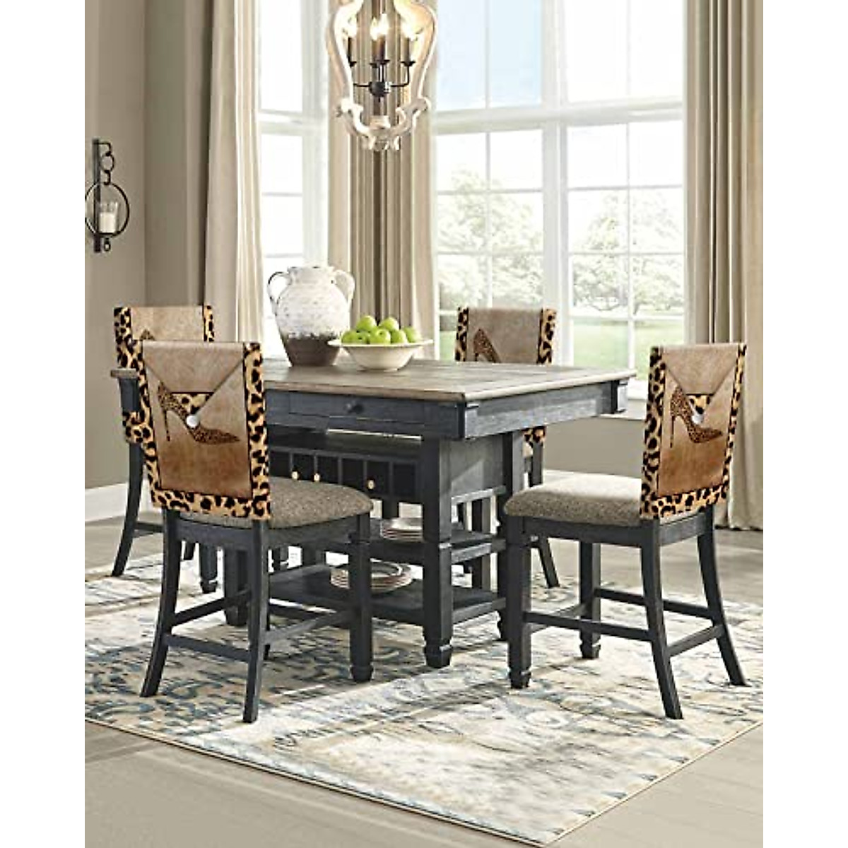 Dining Room Chair Covers Set of 8PCS,Leopard High Heels Animal Skin Print Chair Back Cover Chair Protector Slipcovers,Vintage Flower Leaves Removable Washable Chair Cover for Kitchen,Hotel,Party