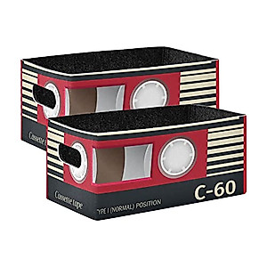 J JOYSAY Plastic Audio Cassette Tape Storage Basket Felt Storage Bin Collapsible Towel Storage Decorative Baskets Organizer for Laundry Baby Room