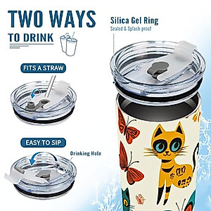 QWEUIOP 20oz Insulated Travel Coffee Mug Cute Cartoon Cats Stainless Steel Tumbler with Lid Double Wall Vacuum Coffee Cup For Hot and Cold Drinks14079