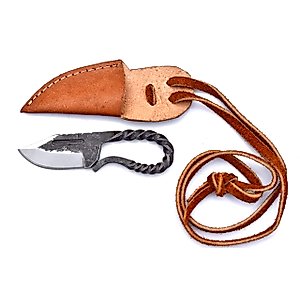 Silver Edge Knives Hand Forged Neck Knife with sheath, Celtic Pocket Knife Hand Made Vintage Forged Necklace Knife Antiquity Medieval Neck Knife fixed blade Pocket Knife