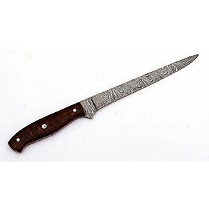 HM TRADING Custom Handmade Damascus Steel Fillet Knife with Beautiful Rose wood Handles (Brown)