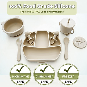 Anari Baby Led Weaning Supplies | Divided Silicone Suction Toddler Plates and Bowls Set | First Stage Self Feeding Baby Utensils | Baby Feeding Supplies for 6+ months old (Pastel Blue)