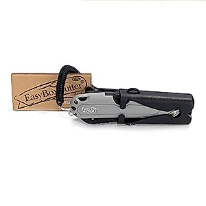Modern Box Cutter, auto retract, blade vanishing technology, extra tape cutter at back, dual side edge guide, 3 blade depth setting, 2 blades and holster - Grey Color 4000
