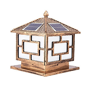 KAIKEA LED Cast Aluminum Solar Lights Outdoor Garden Waterproof Column Post Light Fixture Bright Traditional Classical Acrylic Villa Porch Decor Pillar Lamp,European Retro Post Lamp