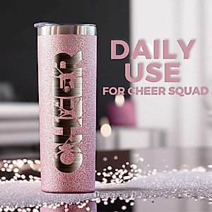 Onebttl Cheerleader Glitter Tumbler Gifts For Girls - Cheer - 20oz/590ml Stainless Steel Insulated Tumbler with Straw, Lid - Gift for Cheerleading, Coach or Cheer Squad - (Rose gold)
