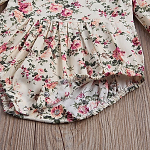 Infant Baby Girl Twins Long Sleeve Ruffles Romper Bodysuit Outfit Clothes (0-6 Months, Floral)