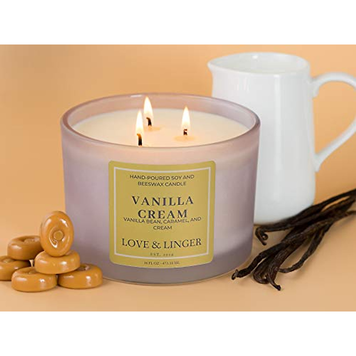 Vanilla Bean Candle | Vanilla Scented Candle | Luxury Soy & Beeswax Candles for Home | 16 oz. Large Jar Candle | Holiday Candles | Warm Vanilla Candle