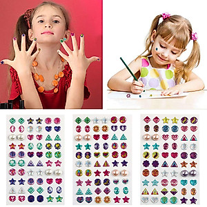 AUGSUN 240 Piece Sticker Earrings 3D Gems Sticker Girls Sticker Earrings Self-Adhesive Glitter Craft Crystal Stickers