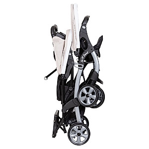 Baby Trend Sit N' Stand Easy Fold Travel Double Toddler and Newborn Stroller & 2 Single Infant Car Seat Combo Set, w/ Safety Harnesses & Cover, Khaki