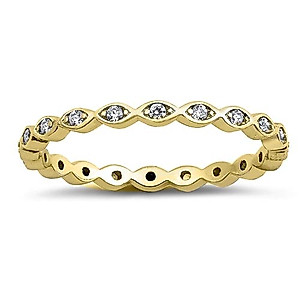 925 Sterling Silver Ring 14K Gold Plated Stackable Band CZ Stone Pave Set Eternity Ring 2MM (Size 4 to 12), 4