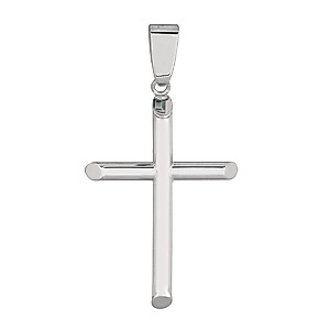 Jewelry Affairs 14k White Gold Shiny Round Tube Cross Pendant