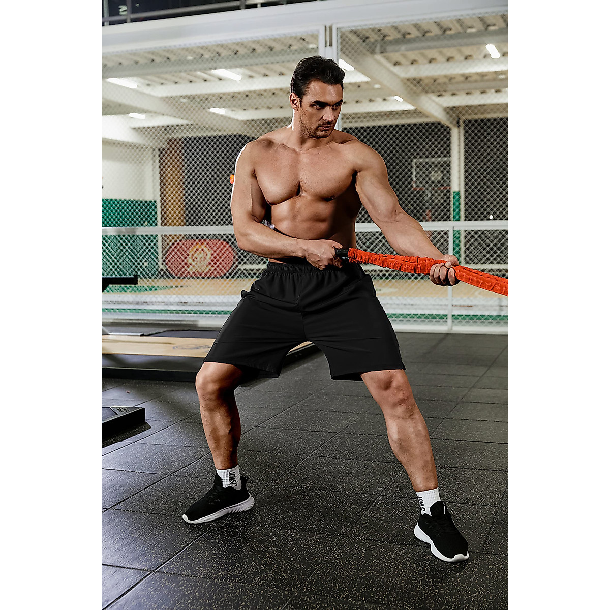 COOFANDY Mens Athletic Shorts 2 Pack Quick Dry Workout Running Shorts Training Jogger with Zipper Pocket Grey/Black, L