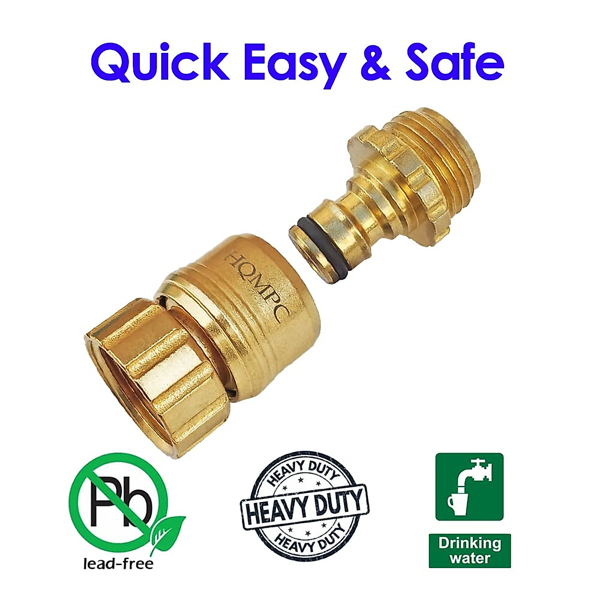 HQMPC No Pb Garden Hose Quick Connect Brass Hose Quick Connect Quick Release Hose ConnectorWater Hose Connectors 3/4" GHT (6 SETS)