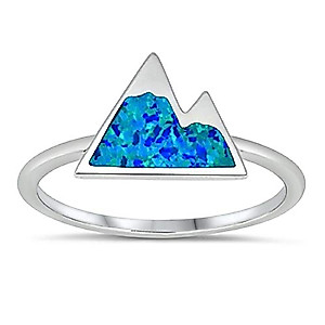 Mountain Ring Band 925 Sterling Silver Simulated Blue Opal Size-8