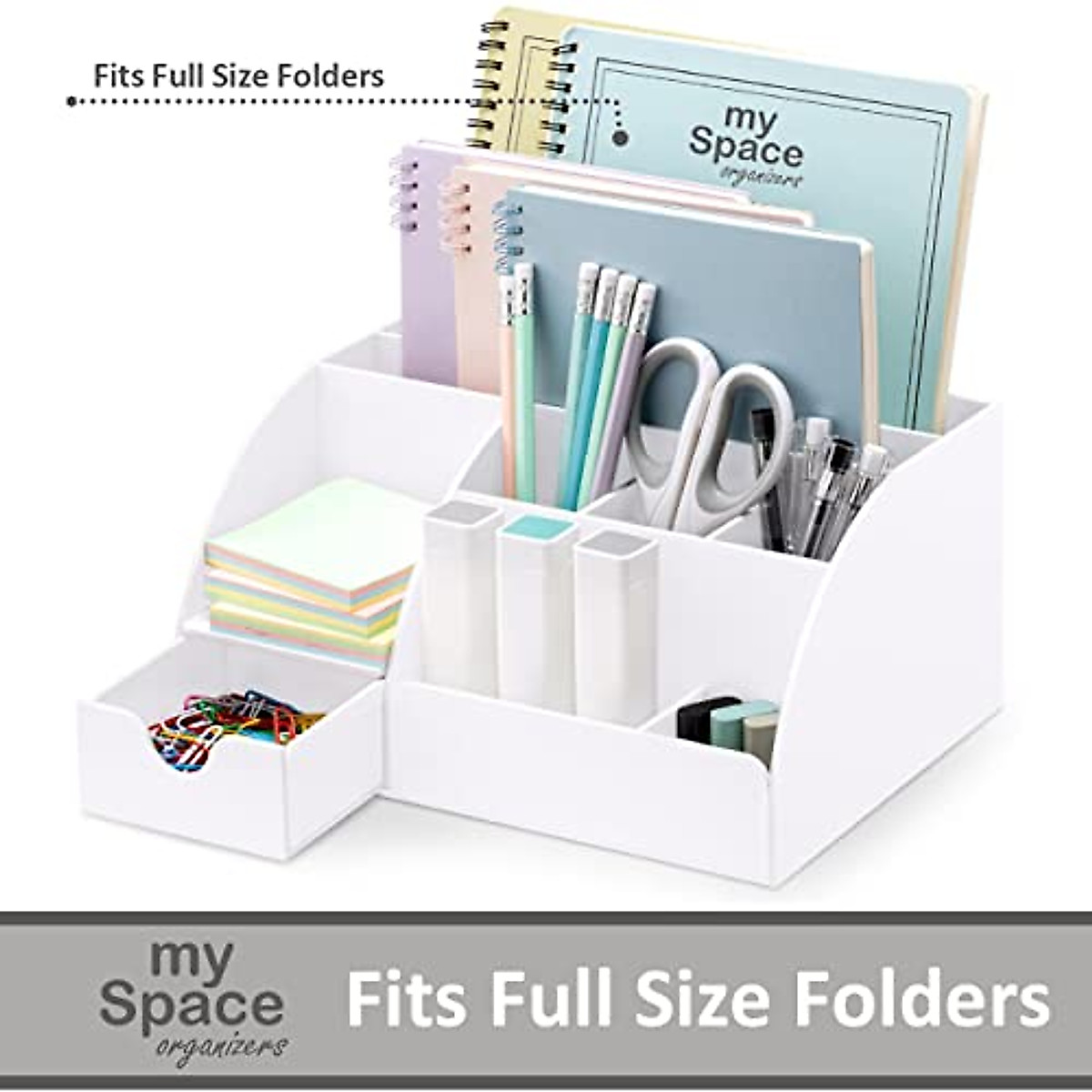 Office Desk Organizer, White Acrylic, with Drawer, 9 Compartments, All in One Office Supplies and Cool Desk Accessories Organizer, Pen Holder, Enhance Your Office Decor Desktop Organizer (White)
