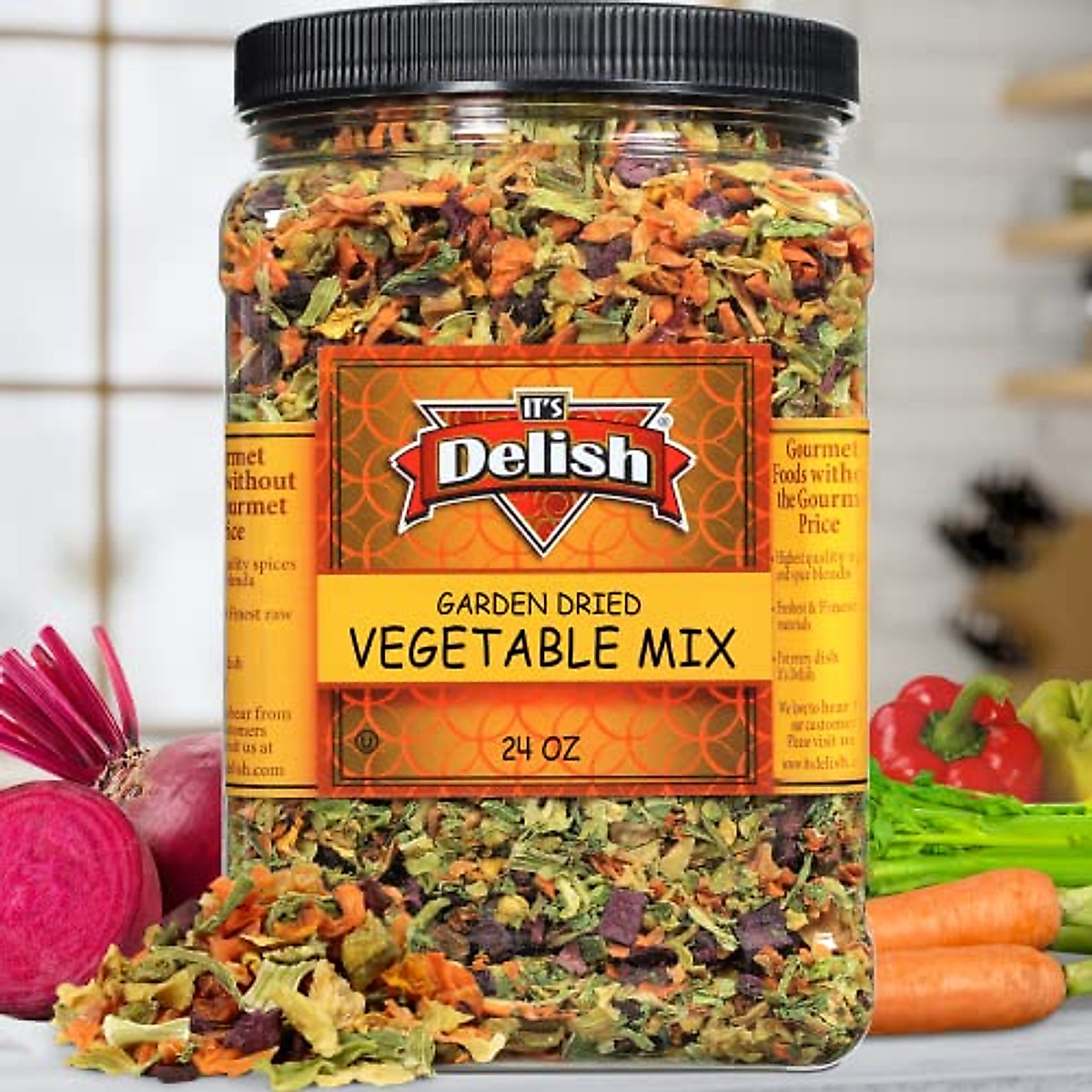Garden Vegetable Soup Mix by It’s Delish, 24 OZ Jumbo Container | 12 Natural Dehydrated for Ramen Noodles, Soup Greens with Beets | Freeze Dried Veggie Blend | Vegan, Gluten-Free and Kosher