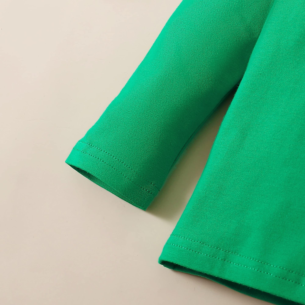 Sanpersonlin Toddler Baby Girl Solid Color T Shirt Kids Blouse Basic Plain Ruffle Top Cotton Casual Clothes (0020E-Long Sleeve Green, 4-5 Years)