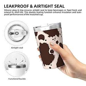 Cow Print Cute Animal Brown Spot Cow Animal Lover Gifts - 12oz Insulated Travel Mug Stainless Steel Vacuum Coffee Cup Double Wall Coffee Tumbler Reusable Thermal Cup for Hot/Iced Beverage