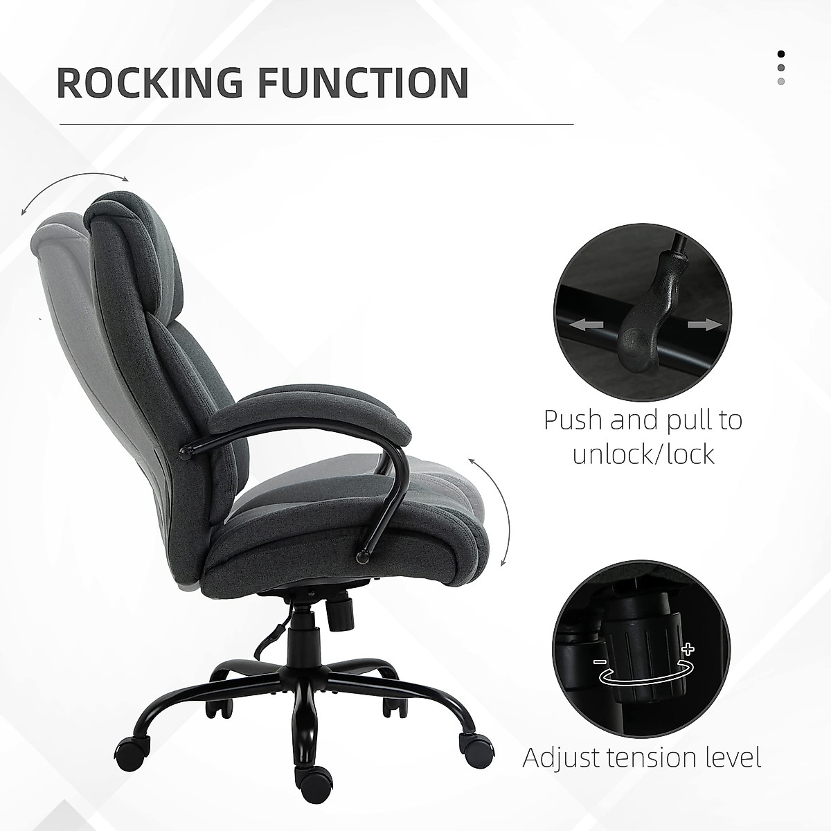 Vinsetto High Back Big and Tall Executive Office Chair 484lbs with Wide Seat, Computer Desk Chair with Linen Fabric, Adjustable Height, Swivel Wheels, Charcoal Grey
