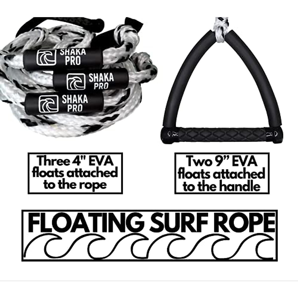 Wakesurf Rope with Handle - Adjustable 25 Foot Tow Rope with 10" Handle (White)
