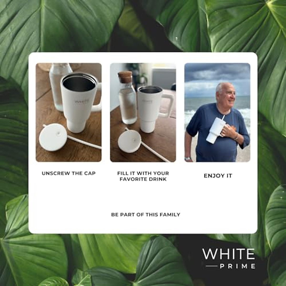 WHITE Prime 30 oz Tumbler | Simple Elegant Modern | Stainless Steel Double Wall Tumbler with handle and Straw Lid | Reusable Water Bottle Travel Mug | Cupholder Friendly | Drinkware Flasks