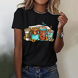 Cow Shirts for Women Cute Cattle Cowgirl T-Shirt Funny Animal Graphic Farm Life Tee Casual Short Sleeve Holiday Tops A-Black