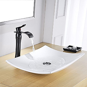 BWE Vessel Sink Faucet Oil Rubbed Bronze Farmhouse Waterfall Single Hole Bathroom Faucet with Pop Up Drain Without Overflow and Supply Line Bath Basin Single Handle Faucets Sink Lavatory Mixer Tap