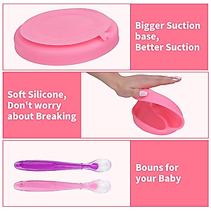 Baby Plate Bowl - Silicone Mini Mat - Super Suction Placemat Bowl with 2 Spoons for Self Feeding, 100% Safe Silicone, Dishwasher and Microwave Safe KingKam