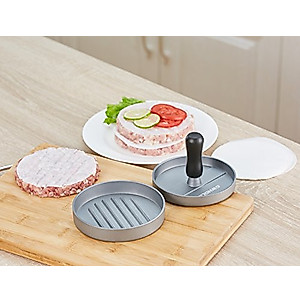 GWHOLE Non-Stick Burger Press Aluminum Hamburger Patty Maker with 100 Wax Papers for BBQ Grill
