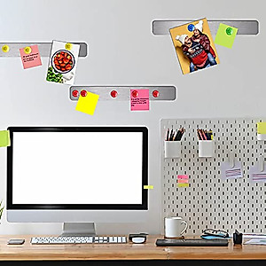 6 Pieces Frameless Magnetic Stainless Iron Board Strips Bulletin Bar Board Memo Strip Set with 48 Pieces Colorful Magnets for School Office Home (Silver)