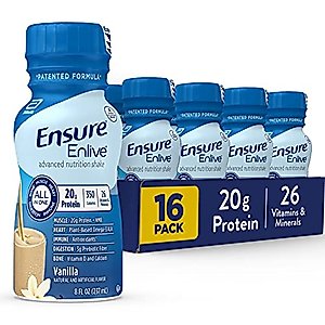 Ensure Enlive Meal Replacement Shake, 20g Protein, 350 Calories, Advanced Nutrition Protein Shake, Vanilla, 8 Fl Oz (Pack of 16)