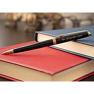 Dayspring Pens Personalized Waterman Pen | Engraved Waterman Hemisphere Lacquer Black with Gold Trim Ballpoint Pen. Luxury Gift Pen. Custom Engraved