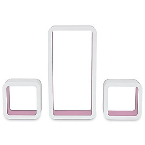 Keketa 3 White-Pink MDF Floating Wall Display Shelf Cubes Book/DVD Storage for Home, Living Room, Office