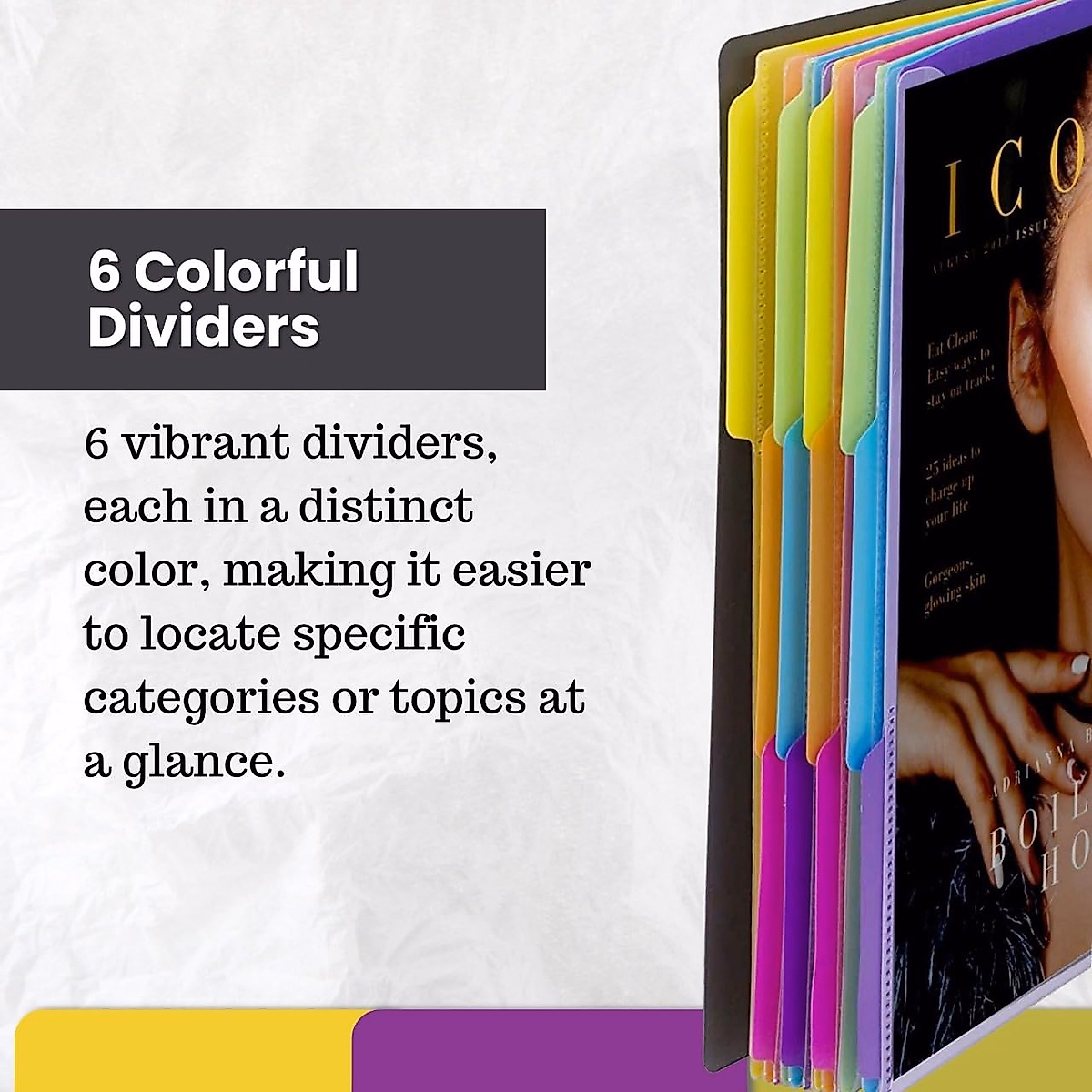 PERFORMORE 12 Pocket Spiral Subject Organizer with 6 Dividers, Folder Organizer Binder with Front Cover Pocket and Customizable Cover, Erasable Write On Tabs for Documents Files Projects