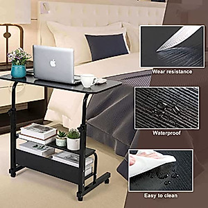 Adjustable Height Mobile Computer Desk for Small Space Rolling Writing Desk with Wheels Desk Home Office Study Desk Portable for Bedrooms Work Desk Size 31.5x15.7 Inch Black with Storage Gaming Table