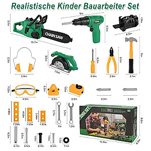 Mathea Toy Chainsaw for Kids Chainsaw Toys Pretend Play Series Kids Tool Set Kids Outdoor Electronic Power Tools Toys 36 PCS Toy Tool Sets for Toddlers Boys Girls 3 4 5 6 7 8 9 10 11 12 Years Old