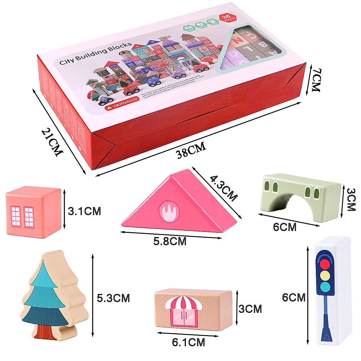 CICITOYWO Wooden Building Blocks Set Wood Kids Construction Stacker Stacking Preschool Learning Educational Preschool Toys Kit for Toddler 3+ Year Old Boy and Girl Gifts