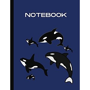 "Oceans in Harmony: Orca Whale Notebook - Shades of Blue, Black, and White | with Coral reef "8.5 x 11,: Women, Men, Kids, School Work, College Rule 100 Pages