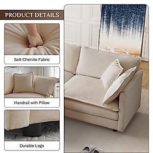 Wrofly Modular Sectional Sofa, 111.5" Comfy Chenille Deep Seat 3 Seater Cloud Couch, Oversized L Shaped Sofa with Convertible Ottoman, Modern Sleeper Sofa Set for Living Room Apartment Office, Beige