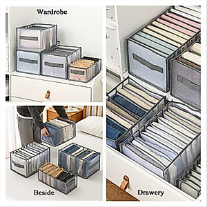 Wardrobe Clothes Organizer, Closet Pants Organizers for Jeans and Storage Baskets for Bedroom Dorm Room, 7 Grids Clothing Storage Bins, Washable Foldable Drawer Clothes Compartment Storage Box(2+2pcs)