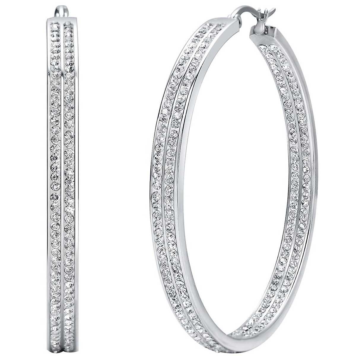 Jstyle Women's Stainless Steel Pierced Large Hoop Earrings with Rhinestone